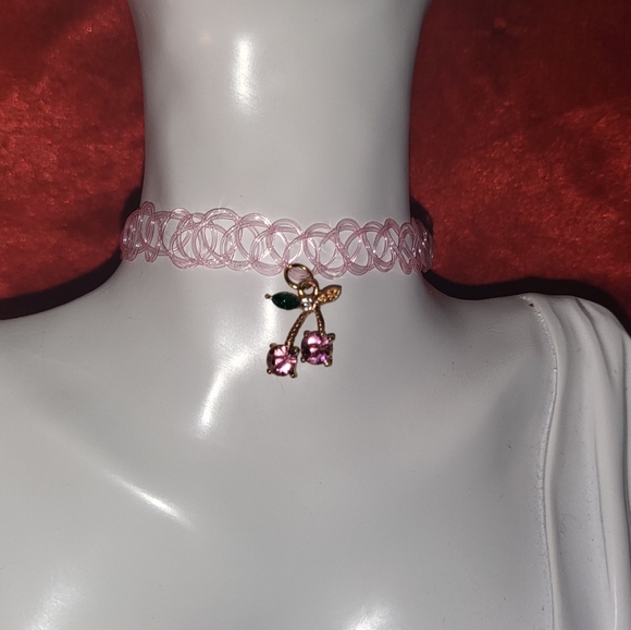 ShopSaritalynne | Jewelry | Pink Cherry Charm Choker Necklace | Poshmark